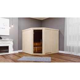 Karibu Elementsauna 'Alma' naturbelassen mit graphitfarbener T&uuml;r 231 x 196 x 198 cm