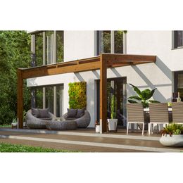 Skan Holz Terrassen&uuml;berdachung 'Novara' 450 x 359 cm Leimholz Doppelstegplatten nussbaum