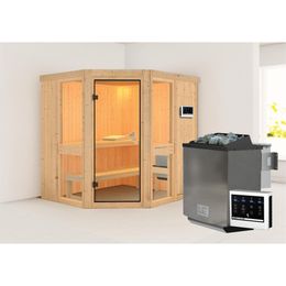 Karibu Elementsauna 'Ana 1' naturbelassen mit bronzierter T&uuml;r 9 kW Bio-Ofen Edelstahl externe Steuerung Easy 196 x 170 x 198 cm
