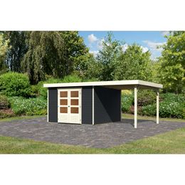 Karibu Gartenhaus-Set 'Raskola 6' anthrazit mit Anbaudach 558 x 216 x 331 cm