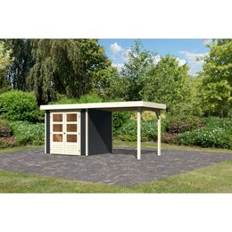Karibu Gartenhaus-Set 'Raskola 2' anthrazit mit Anbaudach 467 x 211 x 238 cm