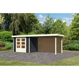 Karibu Gartenhaus-Set 'Raskola 3' anthrazit mit Anbaudach und R&uuml;ckwand 528,5 x 211 x 238 cm