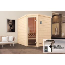 Weka Premium-Massivholzsauna 'Turku 2 Eck' mit 7,5 kW BioS-Ofenset, Steuerung, Glast&uuml;r 188 x 188 x 205 cm