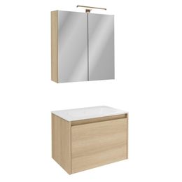 Fackelmann Badm&ouml;belset 'Compact Line' 70 cm 5-teilig eichefarben mit Spiegelschrank