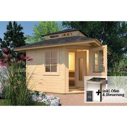 Weka Saunahaus 'Kurikka' mit Sauna Varberg 3 und 7,5 kW BioS-Ofenset, Steuerung 298 x 298 x 315 cm