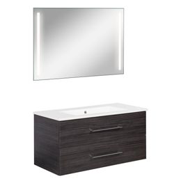 Fackelmann Badm&ouml;belset 'b.perfekt' Spiegelelement und Waschbecken mit Unterschrank wei&szlig;/Dark Oak