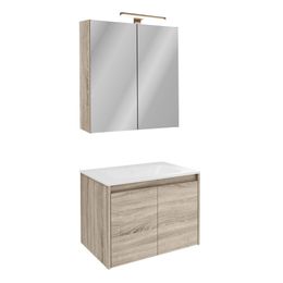 Fackelmann Badm&ouml;belset 'Compact Line' 70 cm 5-teilig eichefarben mit Spiegelschrank