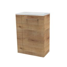Fackelmann Glaswaschbecken mit Unterschrank 'SBC' Hahnloch links wei&szlig;/Eichefarben 45 x 61,5 x 25 cm