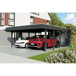 Skan Holz Doppelcarport 'Friesland Hybrid Set 14' Fichtenholz anthrazit 557 x 708 cm