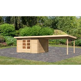 Karibu Gartenhaus-Set 'Kastrup 7' naturbelassen mit Anbaudach 774 x 222 x 333 cm