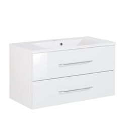 Fackelmann Waschbecken mit Unterschrank 'B.Clever' wei&szlig; gl&auml;nzend 90 x 62,5 x 46 cm