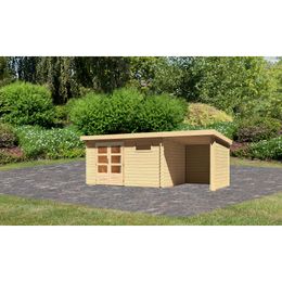 Karibu Gartenhaus-Set 'Kastrup 8' naturbelassen mit Anbaudach, Seiten- und R&uuml;ckwand 604 x 220 x 333 cm