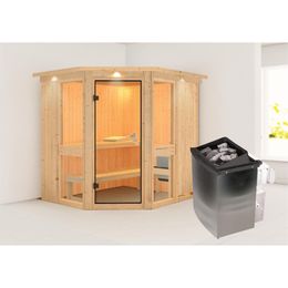 Karibu Elementsauna 'Ana 1' naturbelassen mit Kranz 9 kW Ofen integrierte Steuerung 210 x 184 x 202 cm