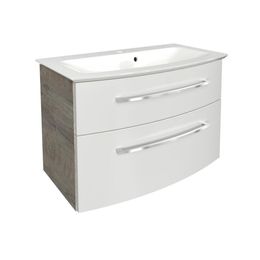 Fackelmann Waschbecken mit Unterschrank 'B.Style' braun, wei&szlig; gl&auml;nzend 83,2 x 54,3 x 46 cm