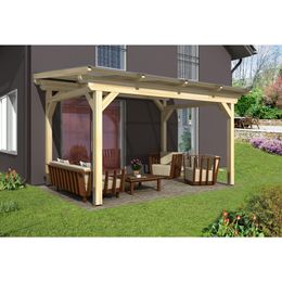 Skan Holz Terrassen&uuml;berdachung 'Sanremo' 434 x 300 cm Leimholz Doppelstegplatten natur
