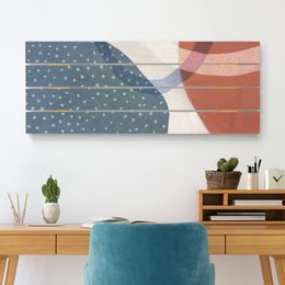Bilderwelten Holzbild originell blau Abstrakt Aquarell - Orbit mit Punkten I - Deko Wohnzimmer Schlafzimmer
