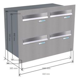 4er XXL Edelstahl Mauerdurchwurf Briefkastenanlage - B-24