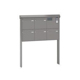 Renz Prisma freistehende Briefkastenanlage mit Sprechanlage 5-fach RAL9007