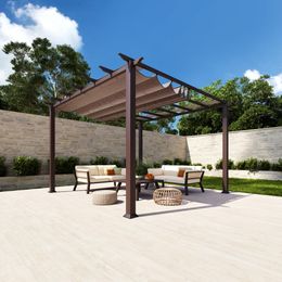 Paragon-Outdoor Pergola 'Florida 11 x 11' Aluminium cocoa braun mit Sonnensegel 350 x 350 x 235 cm