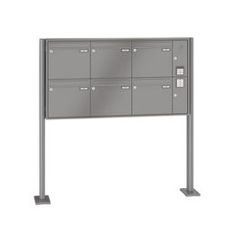 Renz Quadra freistehende Briefkastenanlage mit Sprechanlage 6-fach RAL9007