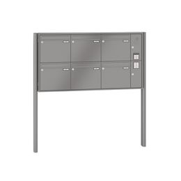 Renz Quadra freistehende Briefkastenanlage mit Sprechanlage 6-fach RAL9007