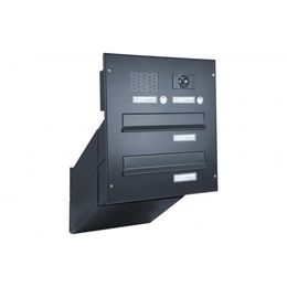 Renz 2er Kamera Durchwurfbriefkastenanlage in RAL 9005 mit Videostation Busch-OneTouch (7") in wei&szlig; mit Unterputzmontagedose - D-042
