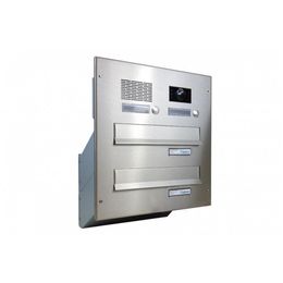 2er Edelstahl Kamera Durchwurf Briefkastenanlage mit Videostation Busch-OneTouch (7") schwarz mit Unterputzmontagedose - D-041