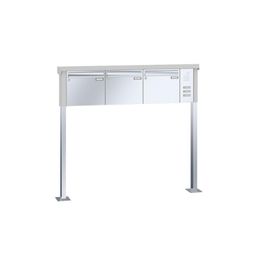 LEABOX 3er freistehende Briefkastenanlage mit Sprechfeld in V2A Edelstahl (Fu&szlig;platten) - LEA20