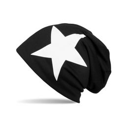 styleBREAKER M&uuml;tze 'Beanie mit Stern Print' Damen Gr&ouml;&szlig;e 54/64 schwarz
