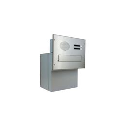 XXL Edelstahl Mauerdurchwurf Briefkasten mit Sprechsieb und 2 Tastern - T: 27-40,5 cm - F-042