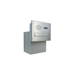 XXL Edelstahl Mauerdurchwurf Briefkasten mit Busch-Jaeger Sprechanlage in wei&szlig; - T: 27-40,5 cm - F-042