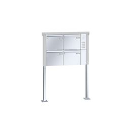 LEABOX 4er freistehende Briefkastenanlage mit Sprechfeld in V2A Edelstahl (Fu&szlig;platten) - LEA20