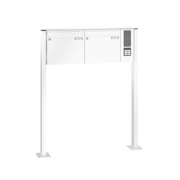 Renz Basic B freistehende Briefkastenanlage 2-fach mit Sprechfeld in RAL 9016 mit Fu&szlig;platten mit Soft Close