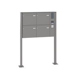 Renz Basic B freistehende Briefkastenanlage 4-fach mit Sprechfeld in DB703 mit Fu&szlig;platten mit 2ten Namensschild & Soft Close