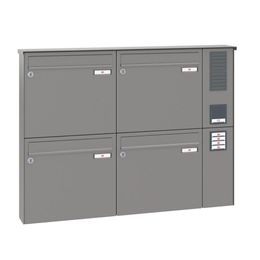 Renz Basic B Briefkastenanlage Aufputz 4-fach mit Sprechfeld in Wunsch-RAL mit Soft Close
