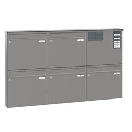 Renz Basic B Briefkastenanlage Aufputz 5-fach mit Sprechfeld in RAL 9016