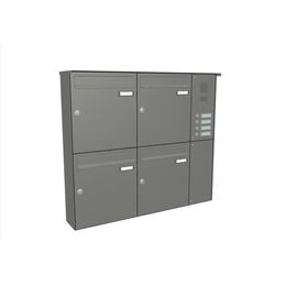 Renz HUBER Aufputzbriefkastenanlage mit Sprechsieb in RAL 9016 4-fach mit Soft Close