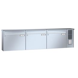 Renz Basic B Briefkastenanlage Aufputz in V4A Edelstahl mit 2ten Namensschild & Sprechsieb 3-fach