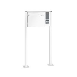 Renz Basic B freistehende Briefkastenanlage mit Sprechfeld in RAL 9016 mit Fu&szlig;platten mit 2ten Namensschild & Soft Close