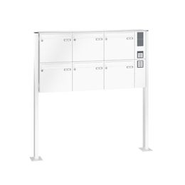 Renz Basic B freistehende Briefkastenanlage 6-fach mit Sprechfeld in RAL 9016 mit Fu&szlig;platten mit 2ten Namensschild & Soft Close