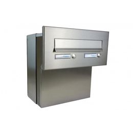 Mauerdurchwurf Briefkasten komplett aus Edelstahl mit 2 Tastern - T: 18-27 cm - F-04