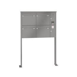 Renz Tetro freistehende Briefkastenanlage mit Sprechanlage 4-fach RAL9007