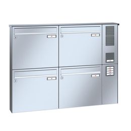 Renz Basic B Briefkastenanlage Aufputz in V4A Edelstahl mit 2ten Namensschild & Sprechsieb 4-fach
