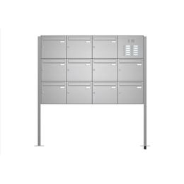 Renz HUBER 11er freistehende Briefkastenanlage mit Sprechfeld in Edelstahl mit Soft Close (mit Fu&szlig;platten)