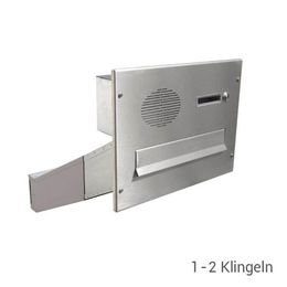 Edelstahl Mauerdurchwurf Briefkasten mit Sprechsieb & 2 Tastern - T: 33-50 cm - D-042