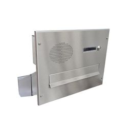 Edelstahl Mauerdurchwurf Briefkasten mit Sprechsieb und Klingel - T: 23-38 cm - D-041