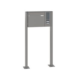 Renz Basic B freistehende Briefkastenanlage mit Sprechfeld in RAL 9007 mit Fu&szlig;platten mit Soft Close
