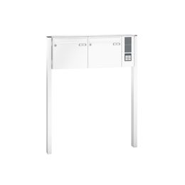 Renz Basic B freistehende Briefkastenanlage 2-fach mit Sprechfeld in RAL 9016 zum Einbetonieren mit Soft Close