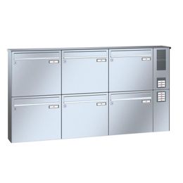 Renz Basic B Briefkastenanlage Aufputz in V4A Edelstahl mit 2ten Namensschild & Sprechsieb 6-fach