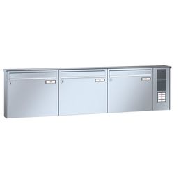 Renz Basic B Briefkastenanlage Aufputz in V4A Edelstahl mit 2ten Namensschild & Sprechsieb 3-fach